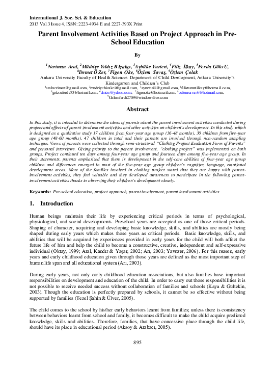 (PDF) Parent Involvement Activities Based on Project Approach in Pre ...