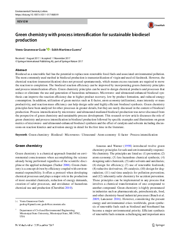 (PDF) Green chemistry with process intensification for sustainable ...