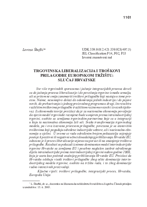 (PDF) TRGOVINSKA LIBERALIZACIJA I TROŠKOVI PRILAGODBE EUROPSKOM TRŽIŠTU ...