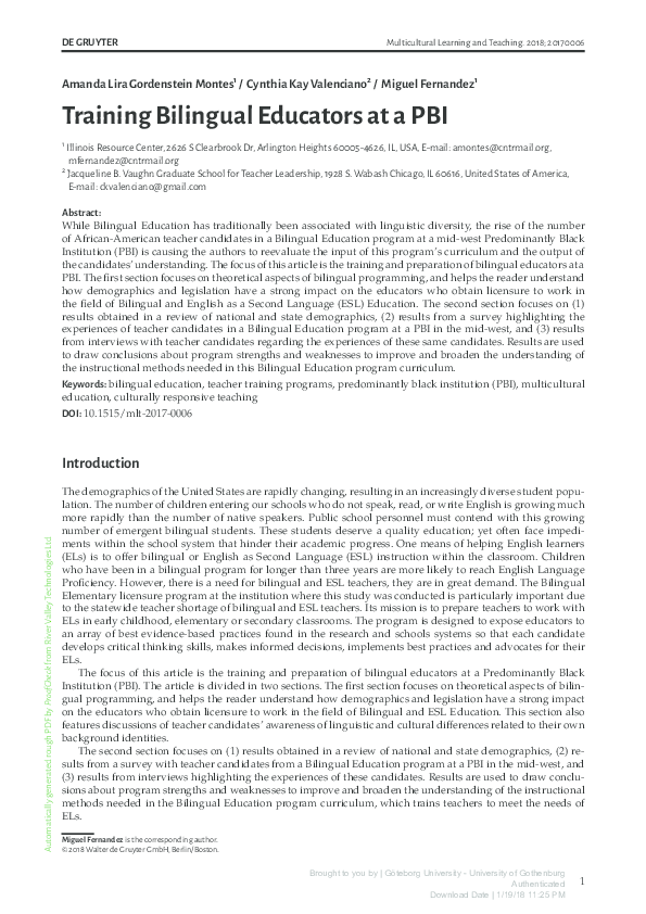 (PDF) Training Bilingual Educators at a PBI