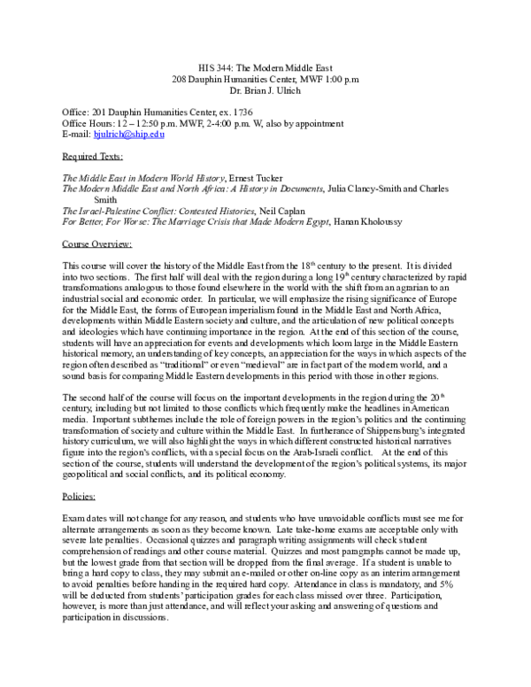 (DOC) History of the Modern Middle East (Spring 2018)