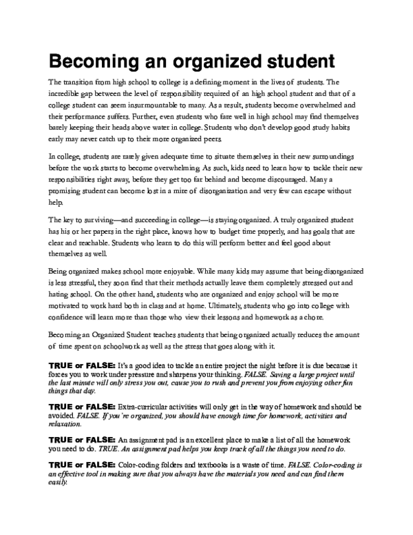 (PDF) Becoming an organized student