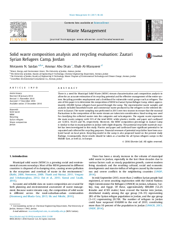 (PDF) Solid waste composition analysis and recycling evaluation ...