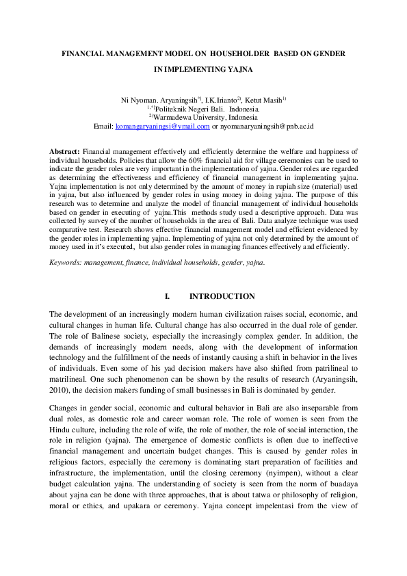 (DOC) FINANCIAL MANAGEMENT MODEL ON HOUSEHOLDER BASED ON GENDER IN ...