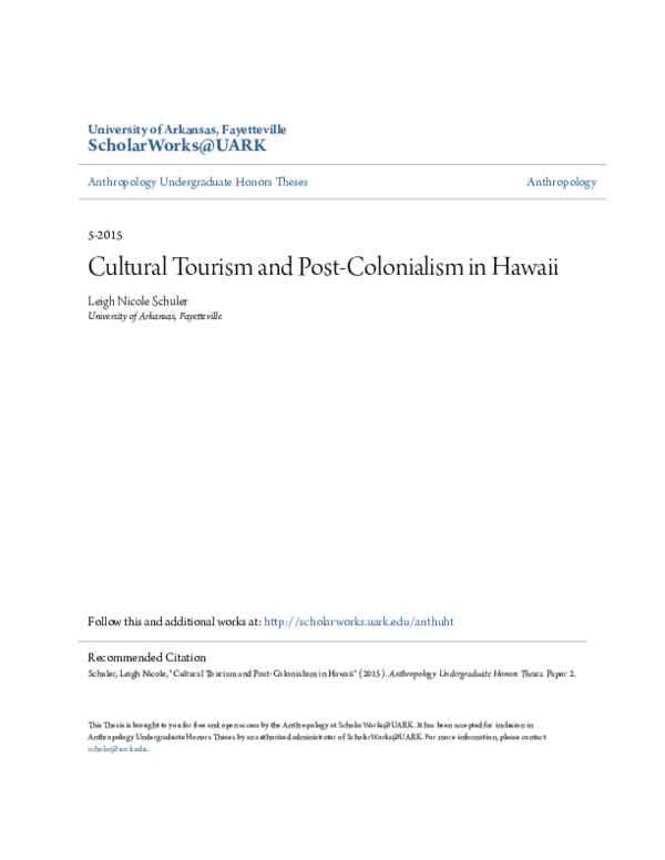 (PDF) Cultural Tourism and Post-Colonialism in Hawaii