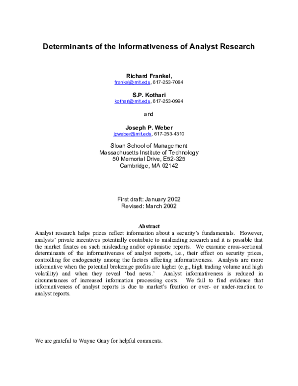 Pdf Determinants Of The Informativeness Of Analyst Research