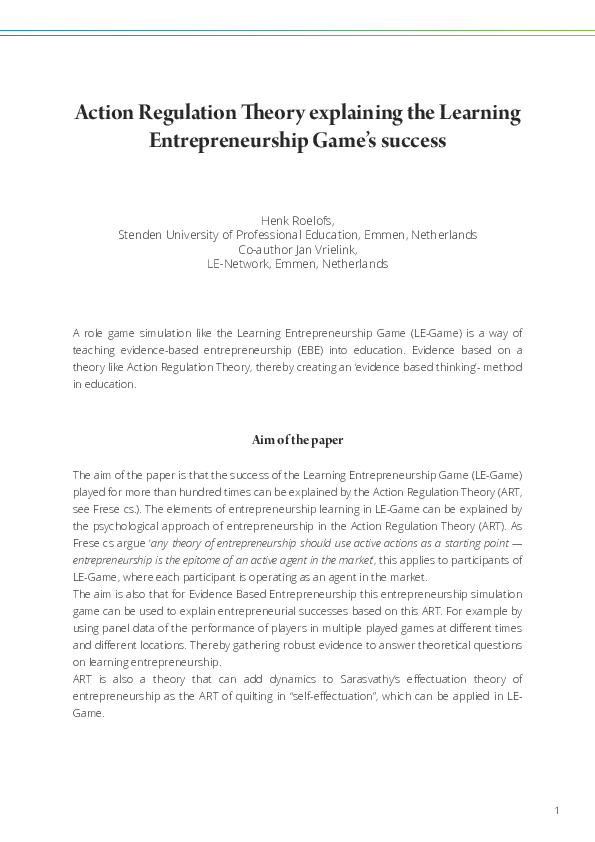 (PDF) Action Regulation Theory explaining the Learning Entrepreneurship ...