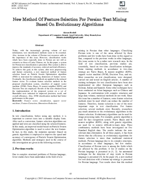 (PDF) New Method Of Feature Selection For Persian Text Mining Based On ... (PDF) New Method Of Feature Selection For Persian Text Mining Based On ...