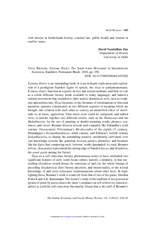 (PDF) Review of Yigal Bronner's Extreme Poetry_Indian Economic Social ...