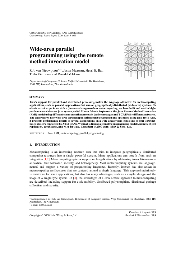 Pdf Wide Area Parallel Programming Using The Remote Method Invocation Model
