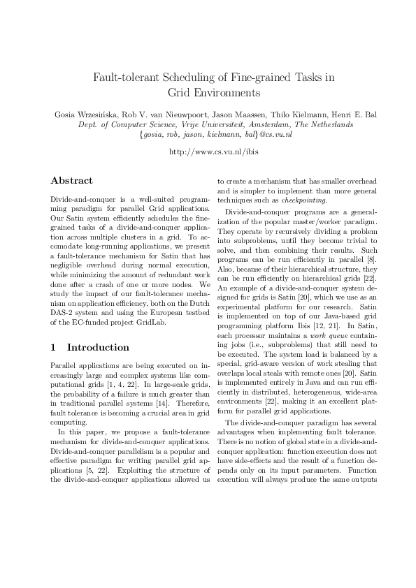 (PDF) Fault-Tolerant Scheduling of Fine-Grained Tasks in Grid Environments