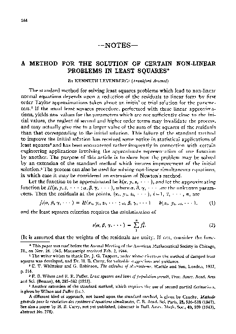 Pdf Notes— A Method For The Solution Of Certain Non Linear Problems In Least Squares