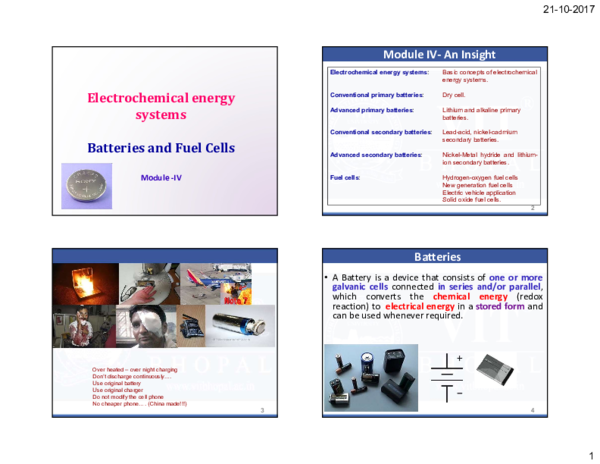 (PDF) Electrochemical energy systems Batteries and Fuel Cells Module IV ...