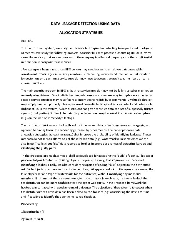 (PDF) DATA LEAKAGE DETECTION USING DATA ALLOCATION STRATEGIES