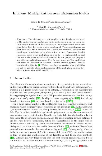 (PDF) Efficient Multiplication over Extension Fields