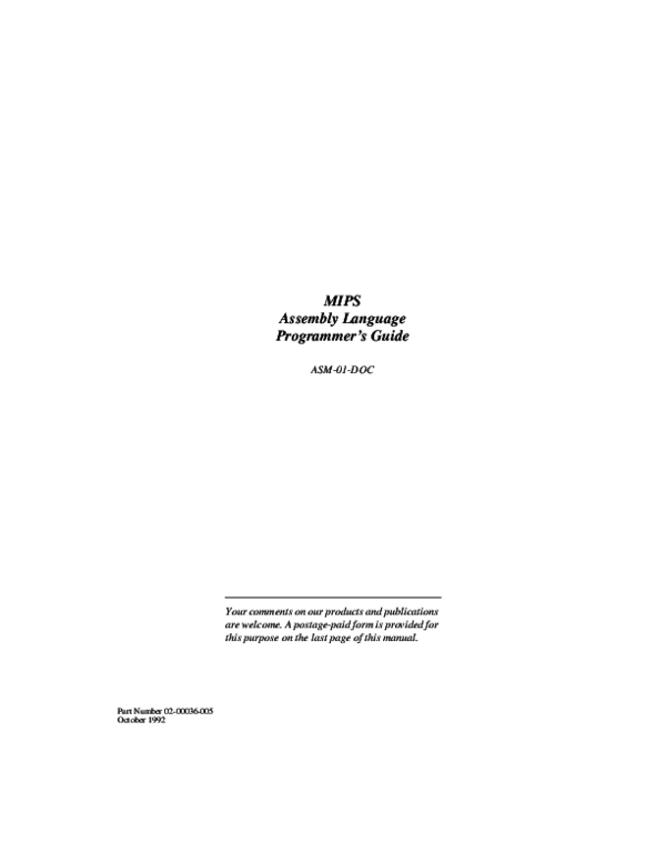 (PDF) MIPS Assembly Language Programmer's Guide