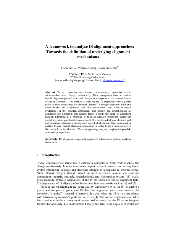 (PDF) A Framework to Analyse IS Alignment Approaches: Towards the ...