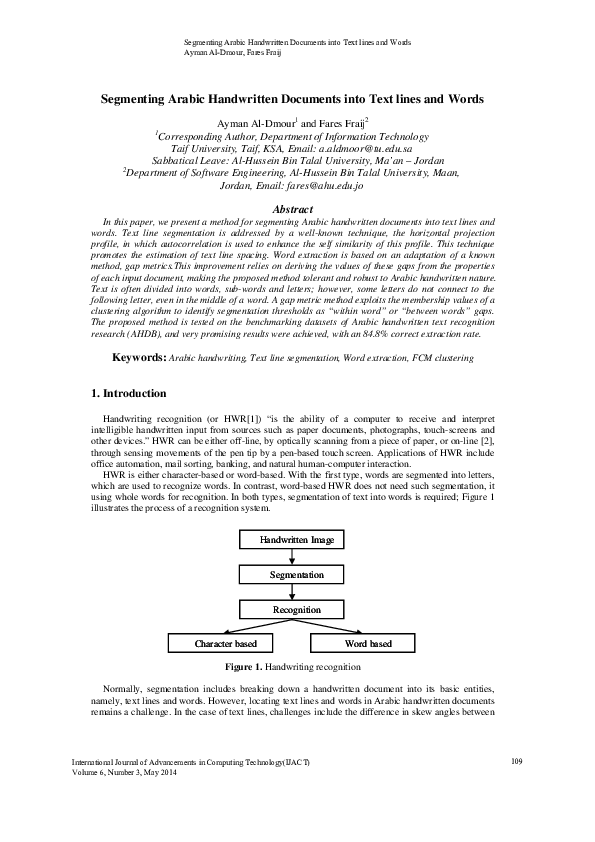 Pdf Segmenting Arabic Handwritten Documents Into Text Lines And Words
