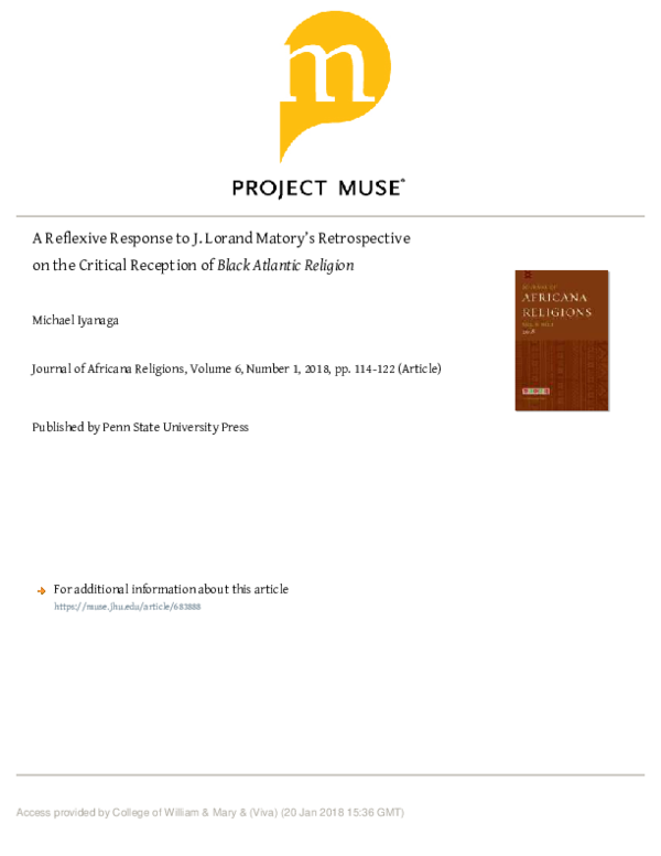 (PDF) A Reflexive Response to J. Lorand Matory's Retrospective on the ...