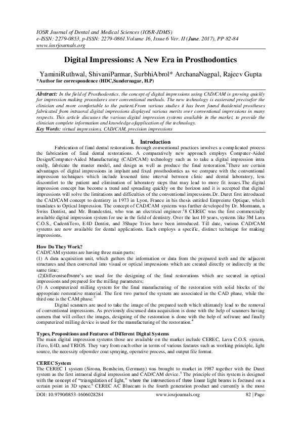 (PDF) Digital Impressions: A New Era in Prosthodontics