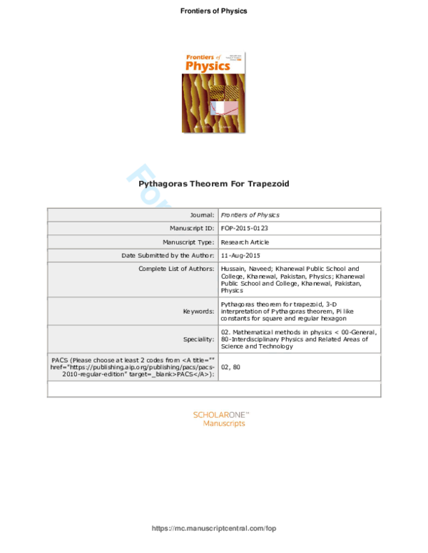 (PDF) Pythagoras Theorem For Trapezoid, Value of Pi for Square And ...