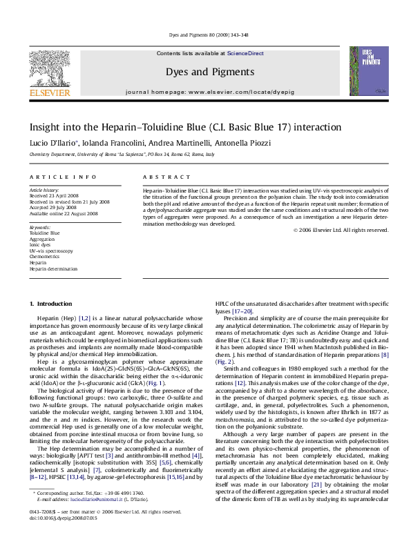 (PDF) Insight into the Heparin–Toluidine Blue (C.I. Basic Blue 17 ...