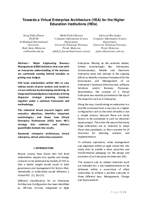 (PDF) Towards a Virtual Enterprise Architecture (VEA) for the Higher ...