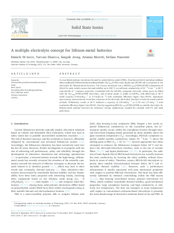(PDF) Solid State Ionics A multiple electrolyte concept for lithium ...