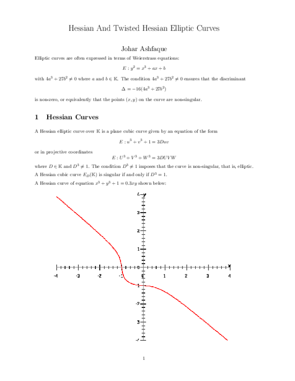 (PDF) Hessian And Twisted Hessian Elliptic Curves