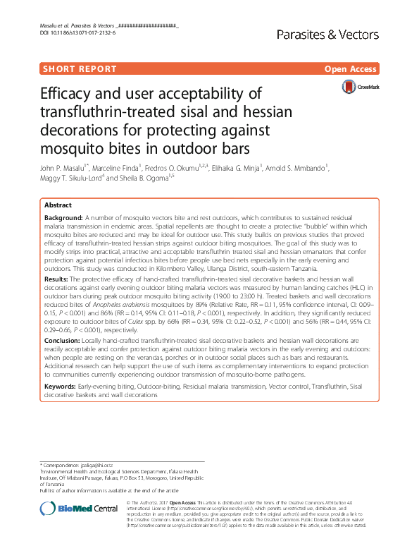 (PDF) Efficacy and user acceptability of transfluthrin-treated sisal and hessian decorations for ...