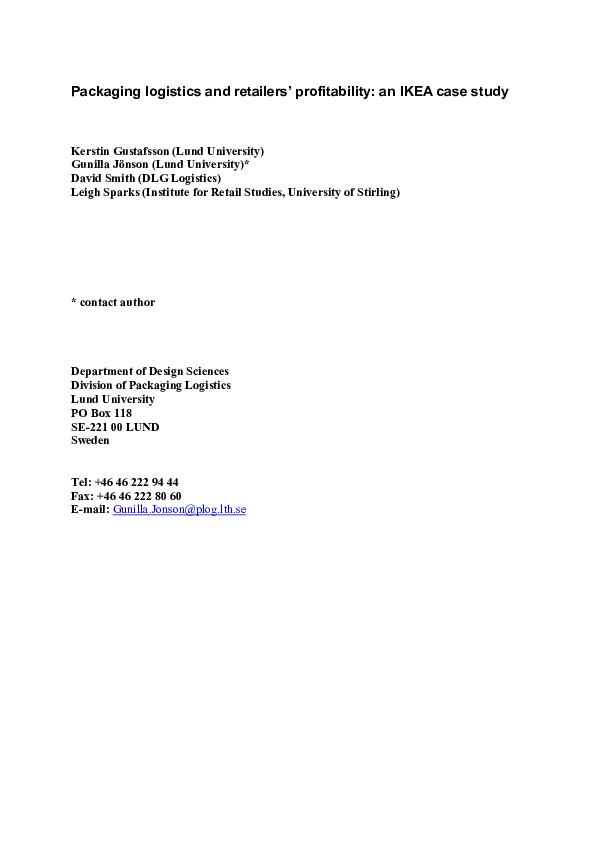 (PDF) Packaging logistics and retailers' profitability: an IKEA case ...
