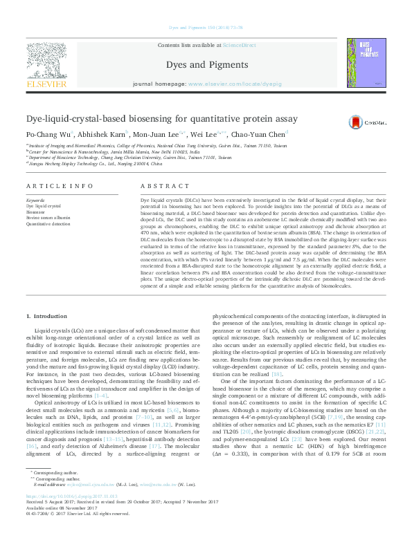 (PDF) Dye-liquid-crystal-based biosensing for quantitative protein assay