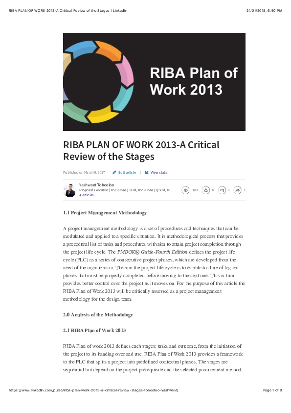 (PDF) RIBA PLAN OF WORK 2013-A Critical Review of the Stages 1.1 ...