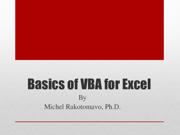 (PDF) Basics of VBA for Excel