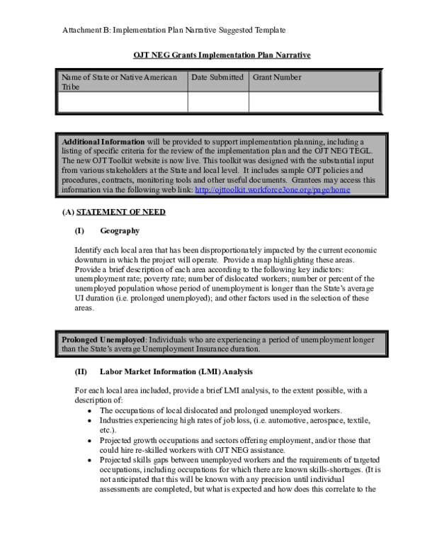 (DOC) OJT NEG Grants Implementation Plan Narrative