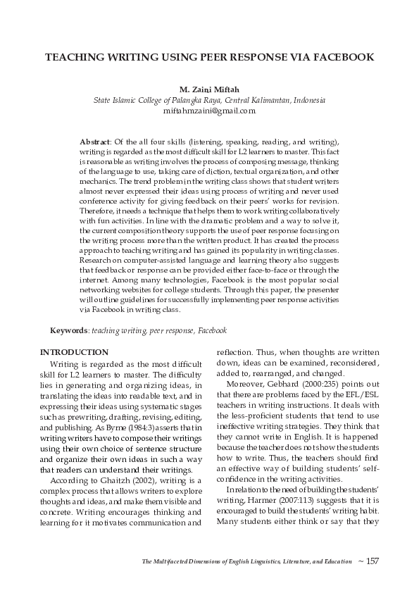 (PDF) Teaching Writing Using Peer Response via Facebook