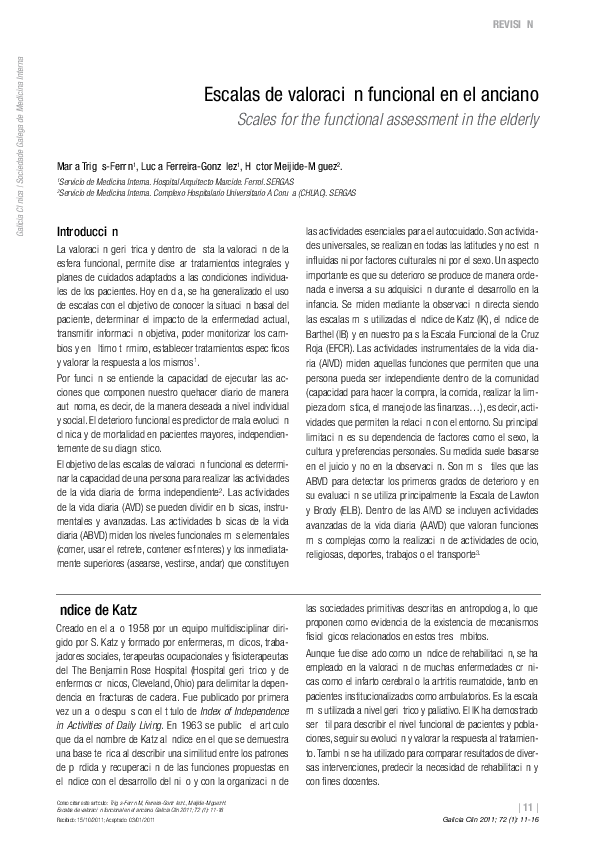 (PDF) Scales for the functional assessment in the elderly