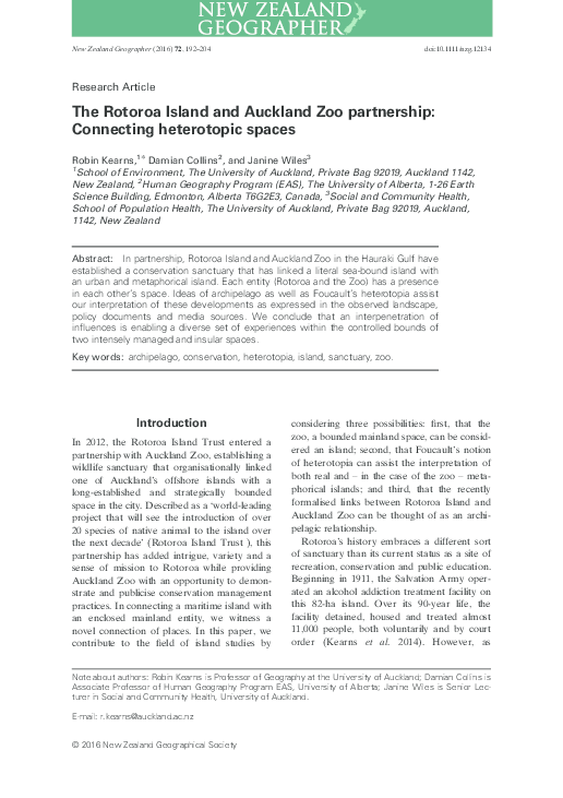 (PDF) The Rotoroa Island and Auckland Zoo partnership: Connecting ...