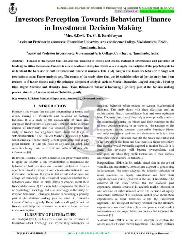 (PDF) Investors Perception Towards Behavioral Finance in Investment ...