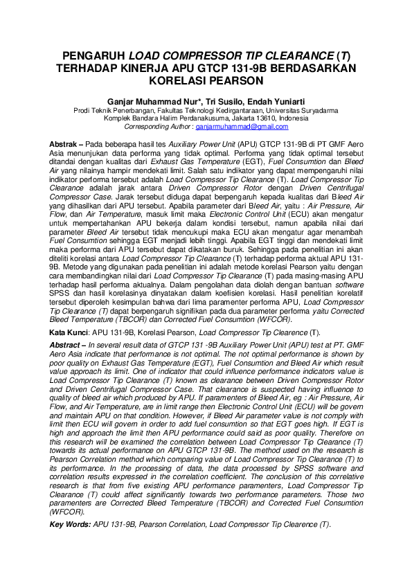 (PDF) PENGARUH LOAD COMPRESSOR TIP CLEARANCE (T) TERHADAP KINERJA APU ...