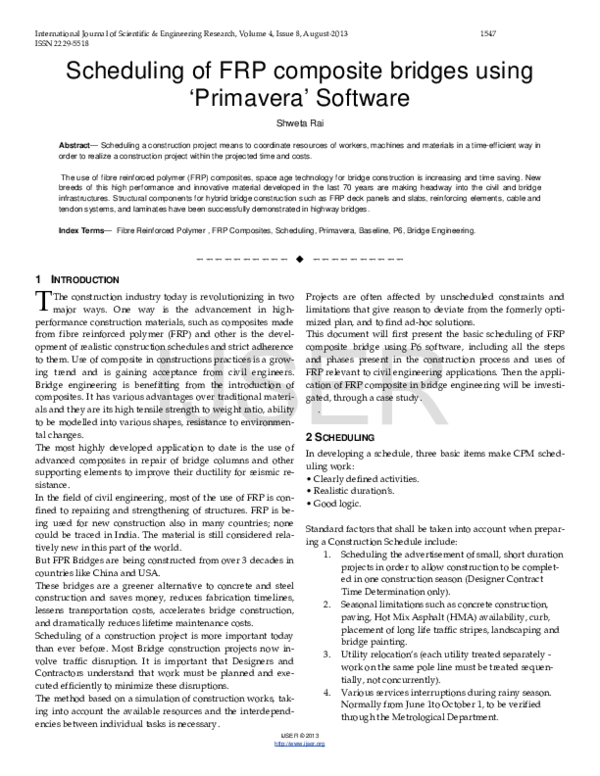 (PDF) Scheduling of FRP composite bridges using 'Primavera' Software