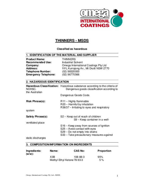 (PDF) THINNERS -MSDS