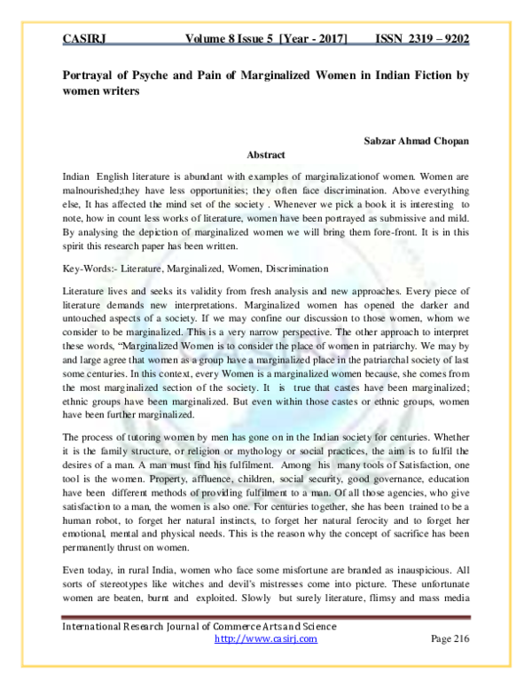 (PDF) Portrayal of Psyche and Pain of Marginalized Women in Indian ...