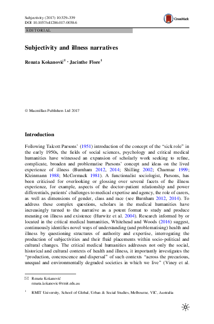 (PDF) Subjectivity and illness narratives
