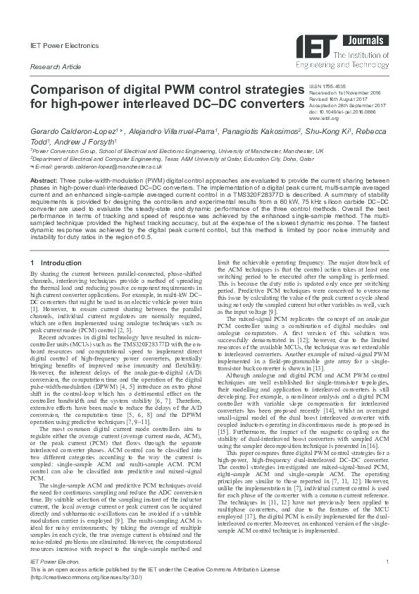 (PDF) Comparison of digital PWM control strategies for high-power interleaved DC–DC converters