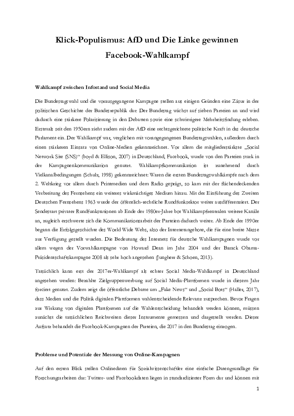 (PDF) Klick-Populismus: AfD und Die Linke gewinnen Facebook-Wahlkampf