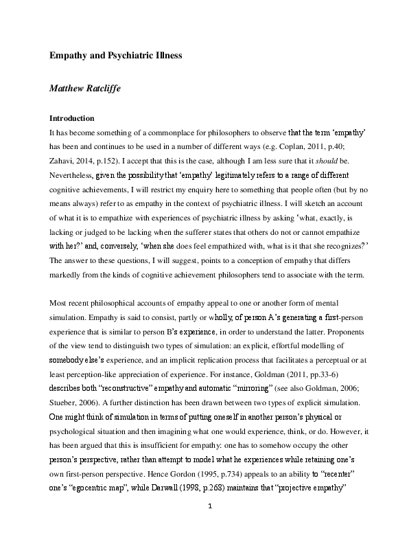 (PDF) Empathy and Psychiatric Illness