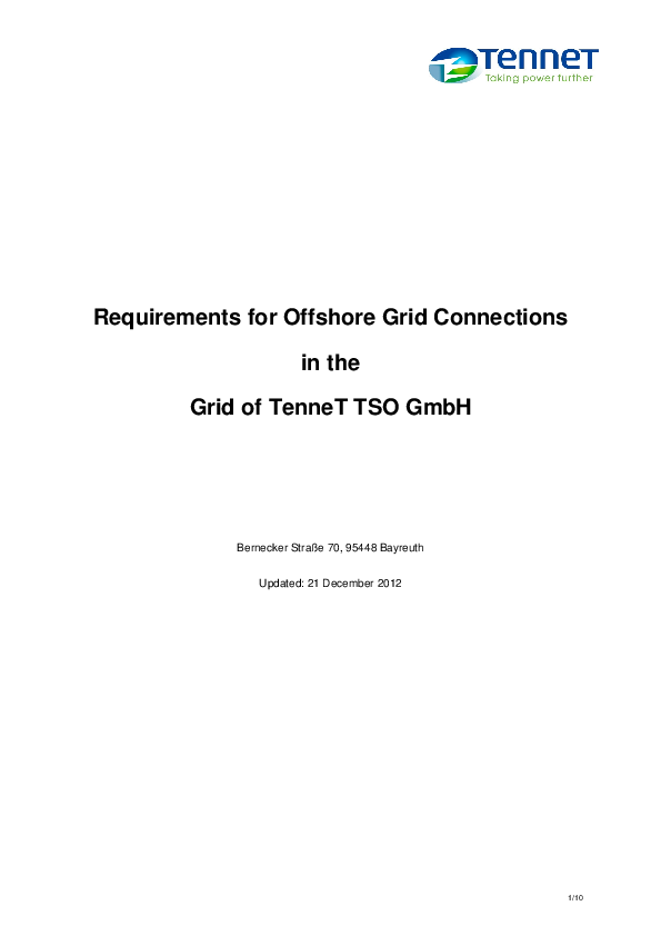(PDF) Requirements for Offshore Grid Connections in the Grid of TenneT TSO GmbH Requirements for ...