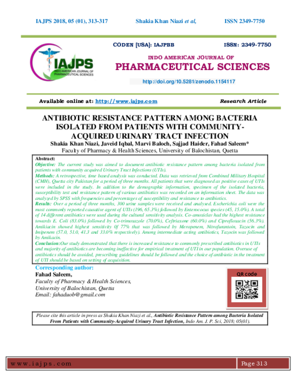 (PDF) ANTIBIOTIC RESISTANCE PATTERN AMONG BACTERIA ISOLATED FROM PATIENTS WITH COMMUNITY ...