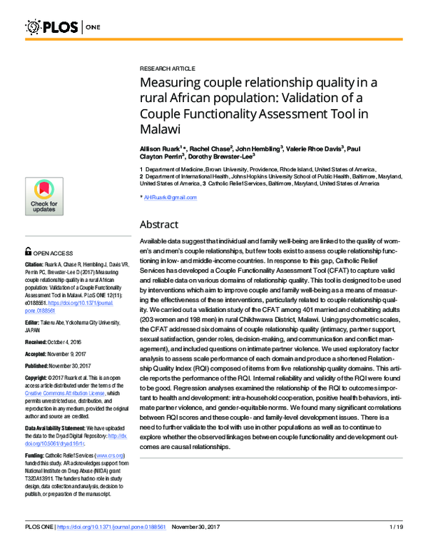 (PDF) Measuring couple relationship quality in a rural African ...